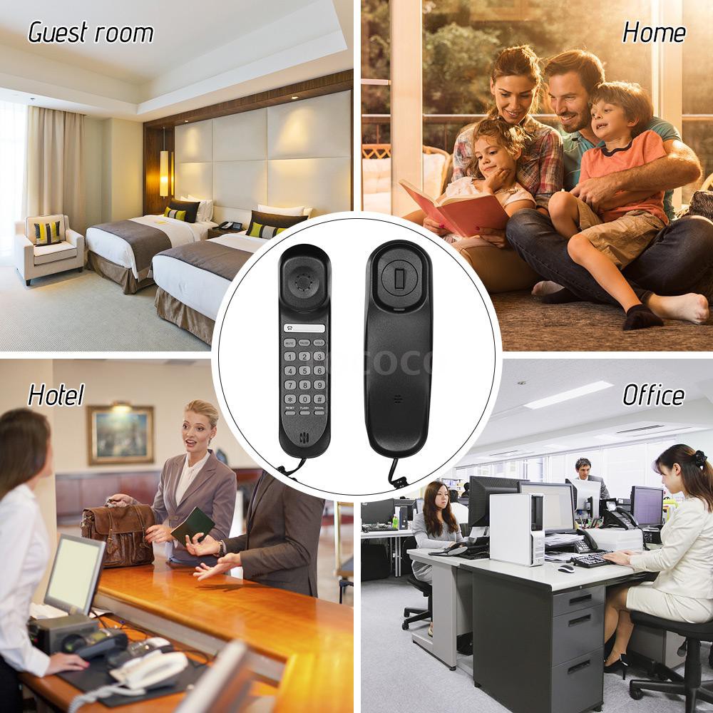 Mini Desktop Corded Landline Phone Fixed Telephone Wall Mountable Supports Mute/ Pause/ Hold ...
