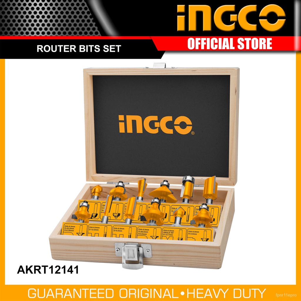 Ingco AKRT12141 12pcs 1/4inch Router Bits Set (6mm) I00 | Shopee ...