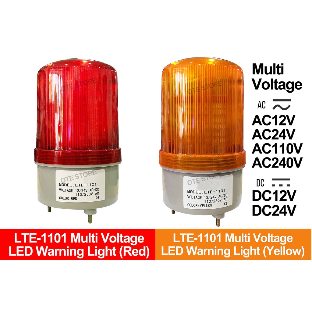 TKK LTE-1101 Multi Range Voltage LED Warning Light (Red / Yellow) (12/24/110/240VAC & 12/24VDC ...