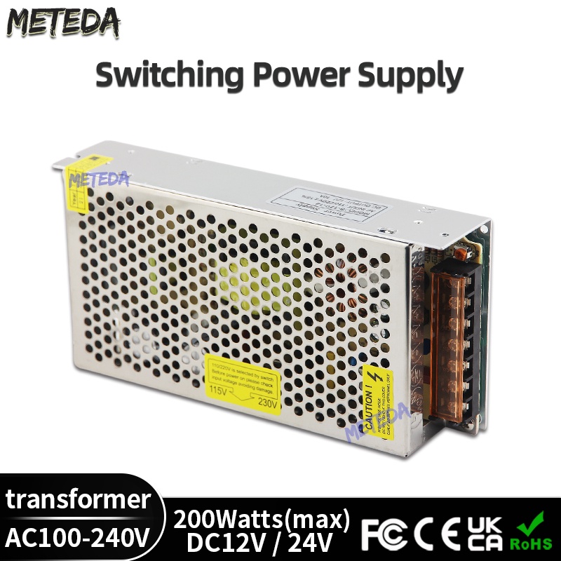 200W DC24V/12V LED Power Supply Lighting Transformer AC110V-220V toDC ...