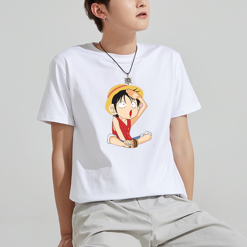 Luffy cotton round neck short-sleeved clothes One Piece T-shirt sweaty ...