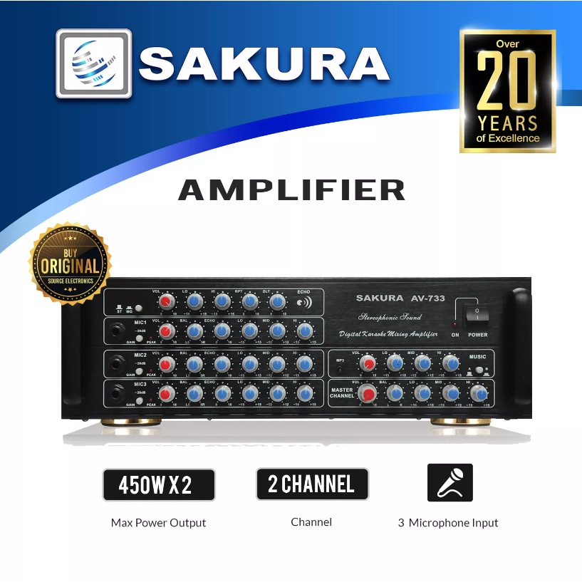 Sakura AV-733 450W X 2 Karaoke Mixing Amplifier (Black) | Shopee ...