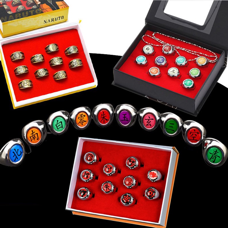 10PCS SET Naruto Metal Rings Action Figure Cosplay Akatsuki Sasori ...