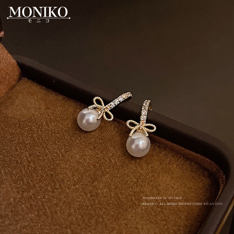 MONIKO Original Design 18k Gold Plated Bow Decorative Pearl Drop ...