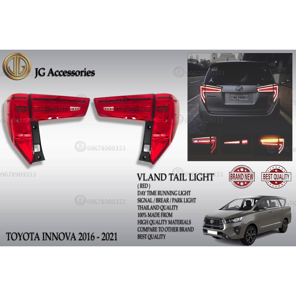TOYOTA INNOVA 2016 2017 2018 2019 2020 VLAND TAIL LIGHT / TAIL LAMP ...