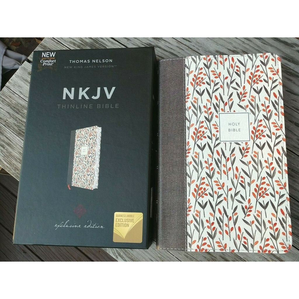 NKJV Bible Thinline Exclusive Edition Orange Gray Floral Leathersoft ...