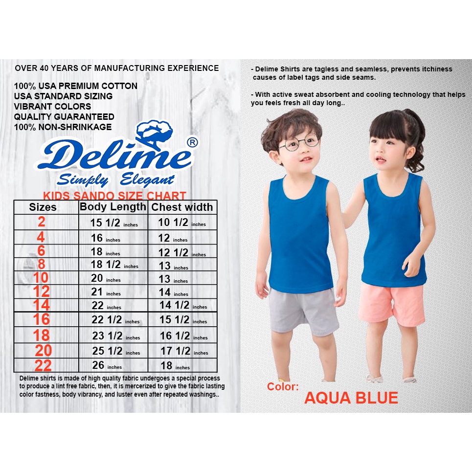 Delime Kids Sando Plain (Aqua Blue) | Shopee Philippines