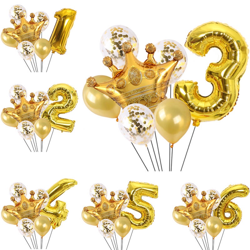 7pcs Gold Number Foil Glitter Balloon Set Kids Adult Party Decoration ...