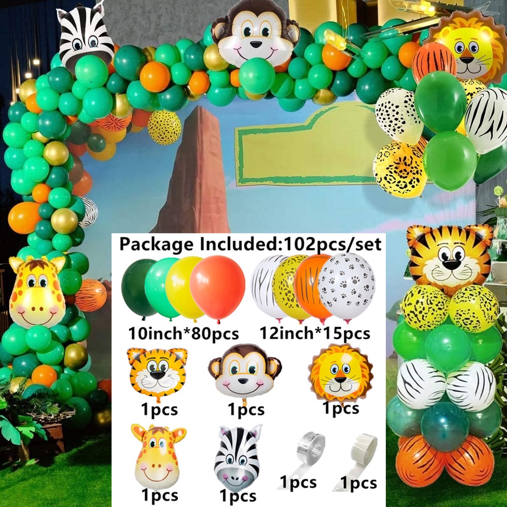 82pcs/set Jungle Safari Theme Party Balloon Garland Kit Animal Balloons ...