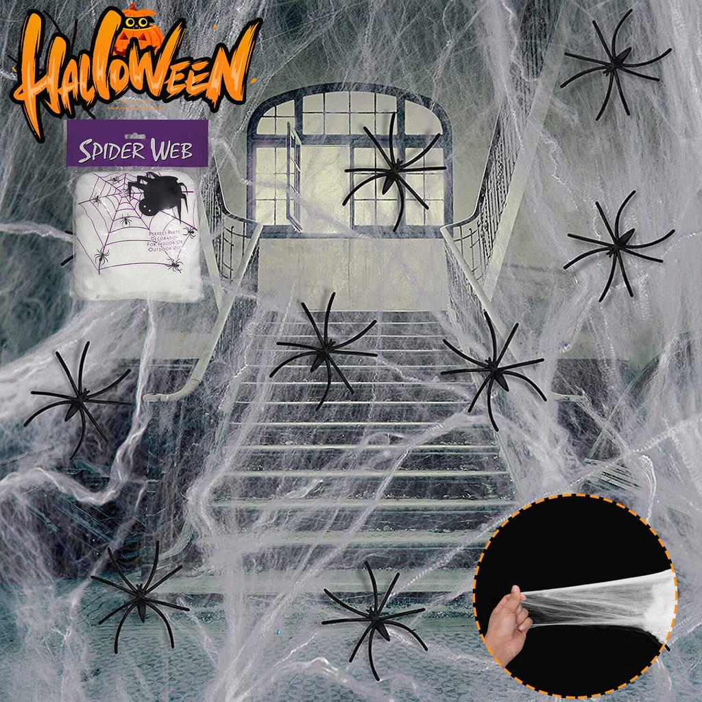 Spider Webs Halloween Decorations With 30 Fake Spiders Super Stretch