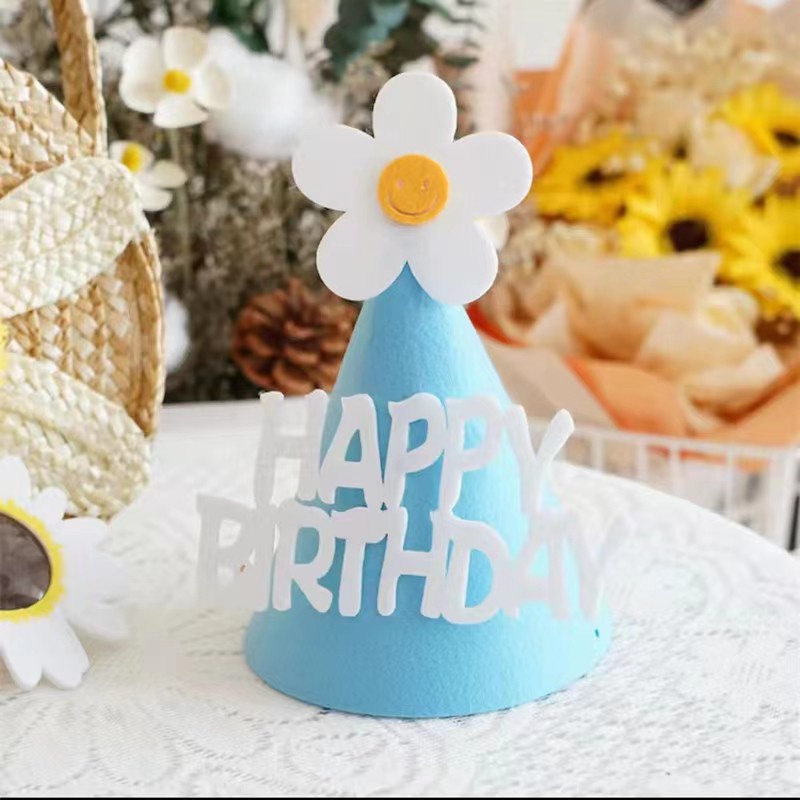 1pcs White Daisy Flowers Happy Birthday Hats Kids Birthday Christening ...