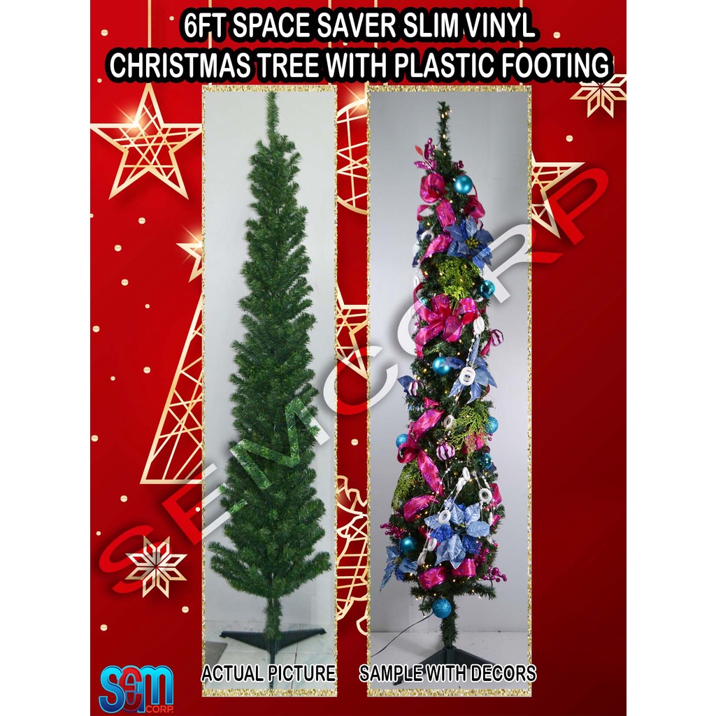 VPS-180 6FT SPACE SAVER SLIM VINYL CHRISTMAS TREE WITH PLASTIC FOOTING ...