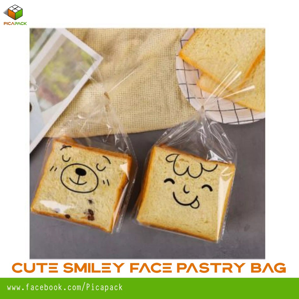 100pcs Cute Smiley Face Pastry Bag Plastic Biscuit Tasty Bread Cookie ...