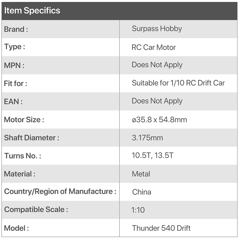 Thunder 540 Drift Sensored Brushless Motor Rocket-RC 10.5T 13.5T 2-3S 3.175 mm Shaft for 1/10 RC ...