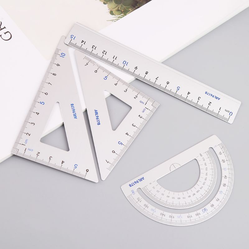 4Pcs Drawing School Supplies Set Square Triangle Ruler Aluminum Alloy ...