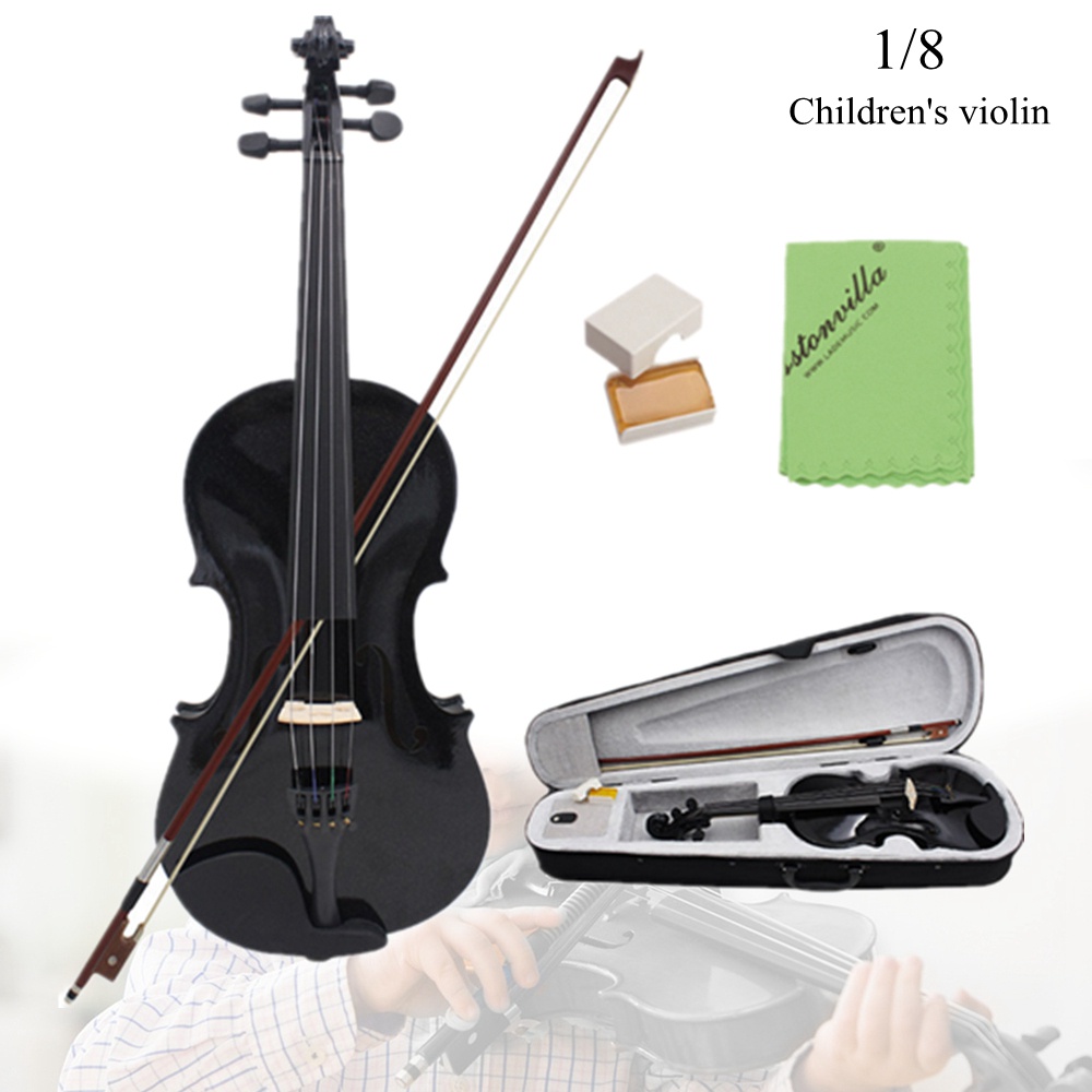 1/8 Black Children Acoustic Violin Fiddle with Case & Bow & Rosin ...