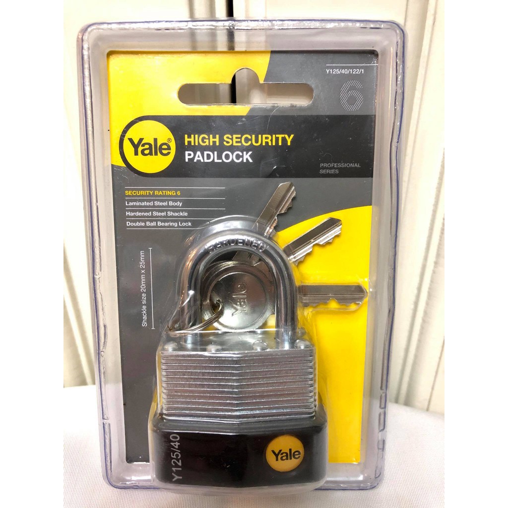 Yale High Security Laminated Steel Padlock Y125 (Available In 40mm ...