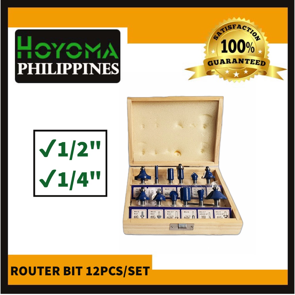 HOYOMA ROUTER BIT 12PCS/SET 1/2" / 1/4" | Shopee Philippines