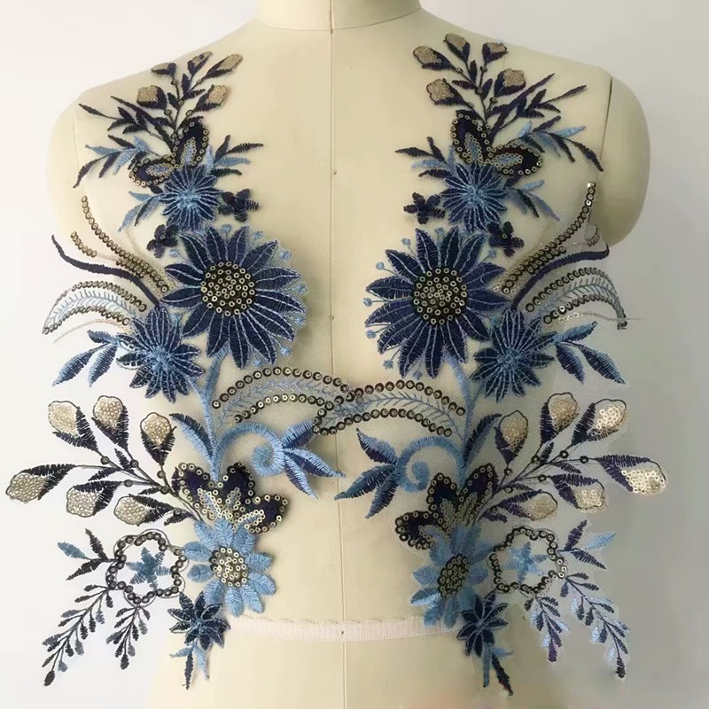 1 Pair Blue Pink Lace Patches Embroidery Sewing on Repair 42*22cm ...