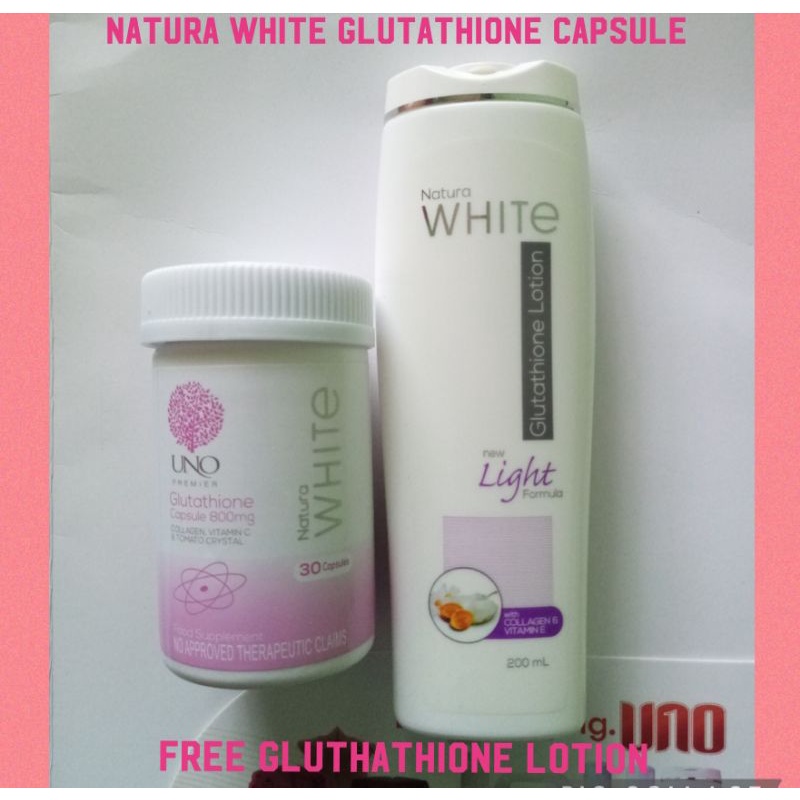 UNO NATURA WHITE GLUTATHIONE CAPSULES WITH FREE GLUTHA LOTION SAFE AND ...