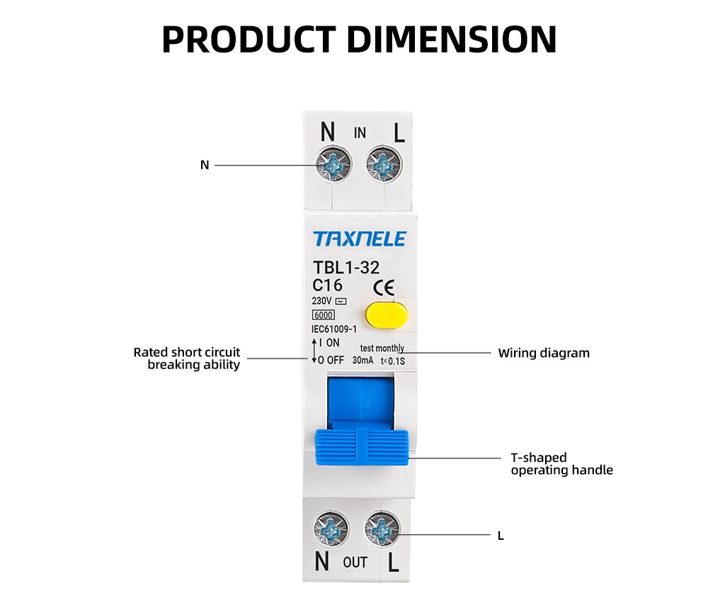 18MM Mini 230V 50/60Hz RCBO 1P+N 6KA Residual Current Differential Automatic Circuit Breaker ...
