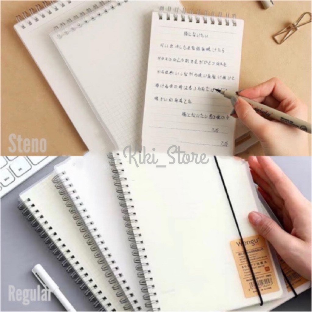 B5 Muji Style Regular/Steno Flip up Notebook with Garter/Clear Cover (Dotted, Blank,Line, Grid ...