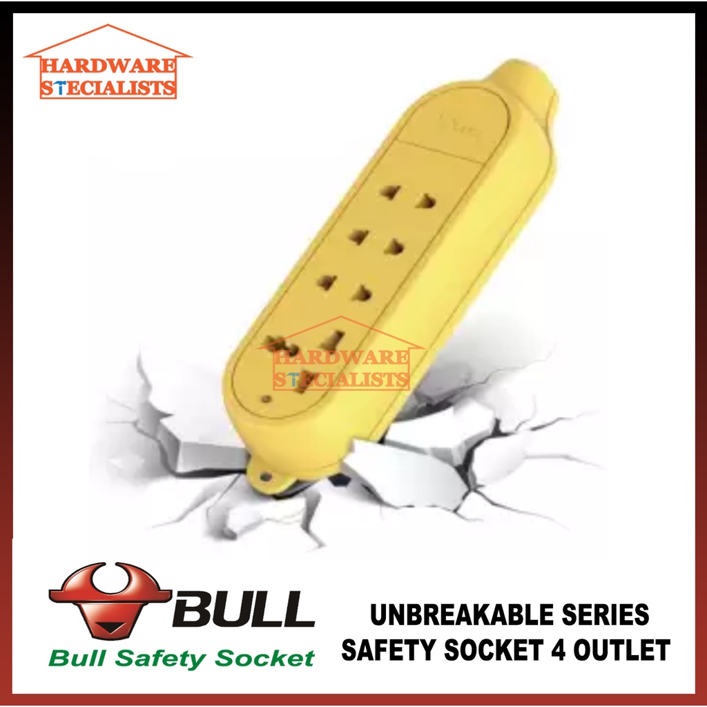 Bull Unbreakable Series Safety Socket 4 Outlet or 3 Outlet Extension ...