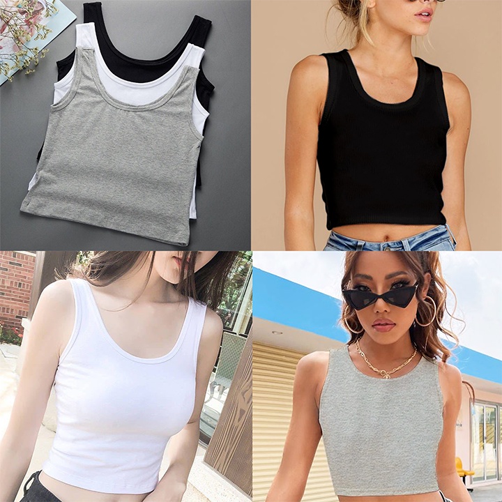 Sexy Korean women sports push up Sleeveless knitted yoga Crop top sando ...