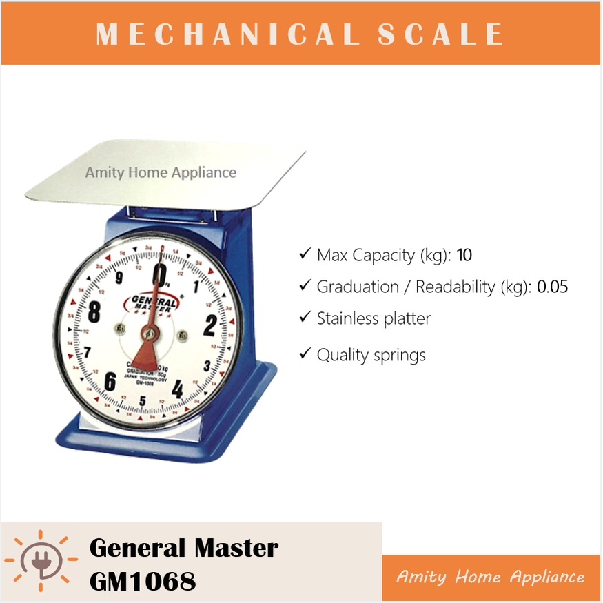 General Master 10KG Flat Plate Mechanical Scale Dial Spring Timbangan ...
