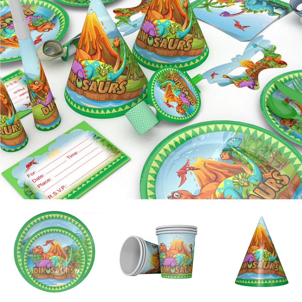 Dinosaur Theme Tableware Paper Plate Cup Napkins Boy Happy Birthday ...