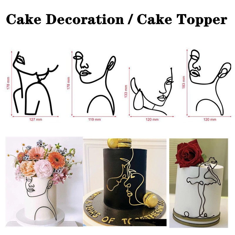 Acrylic Minimalist Art Lady Face Cake Topper Girl Happy Birthday Cake ...