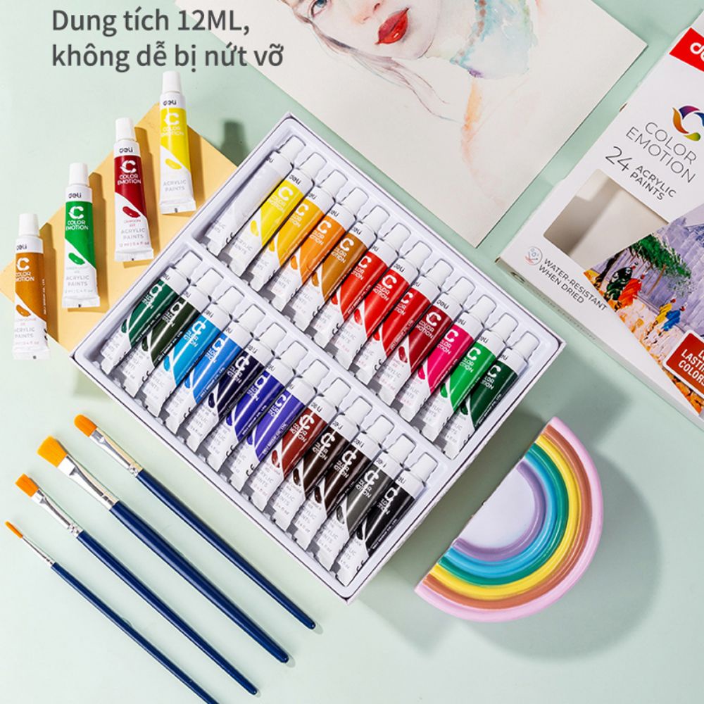 Deli 5/12/24PCS 12ml Acrylic Paint Tube Watercolor Painting Kit EC11 ...
