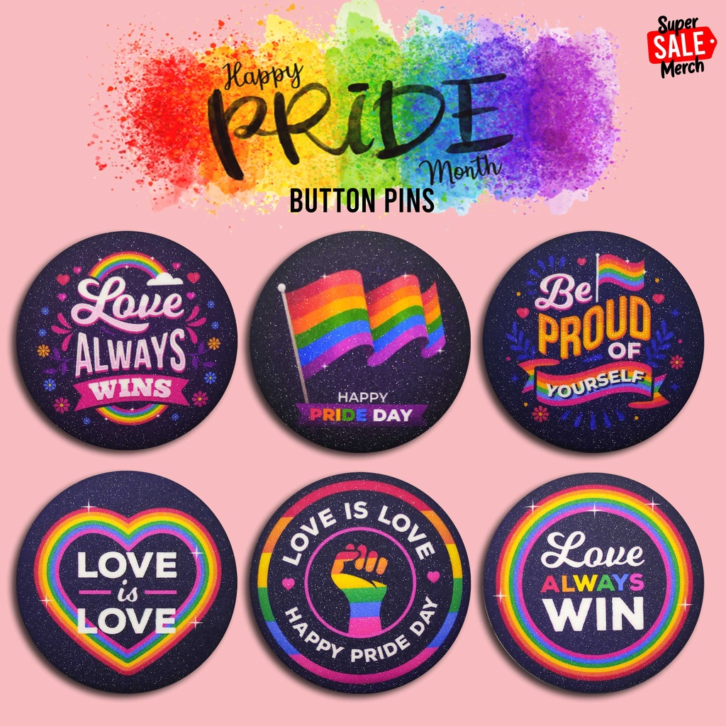 Happy Pride Month Button Pins 2.25 High Quality Glittered Waterproof ...