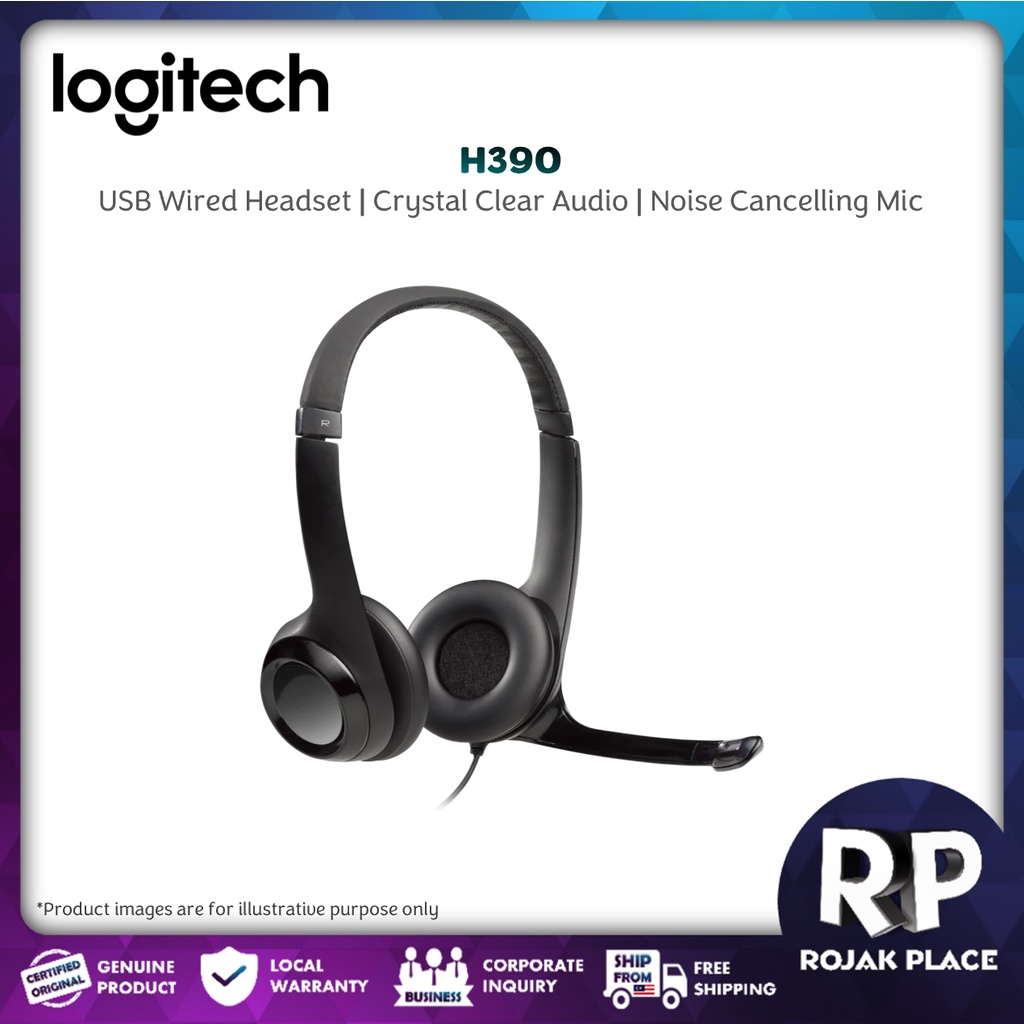 Logitech H390 USB Corded Computer Stereo Wired Headset Noise Cancelling ...