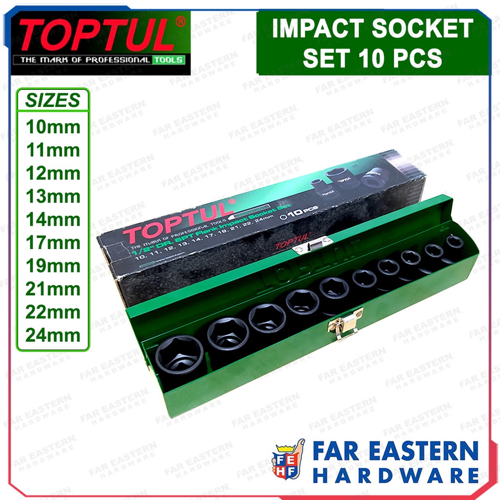 TOPTUL Flank Impact Socket Wrench Set 1/2" 10 Pcs GDAD1001 | Shopee ...