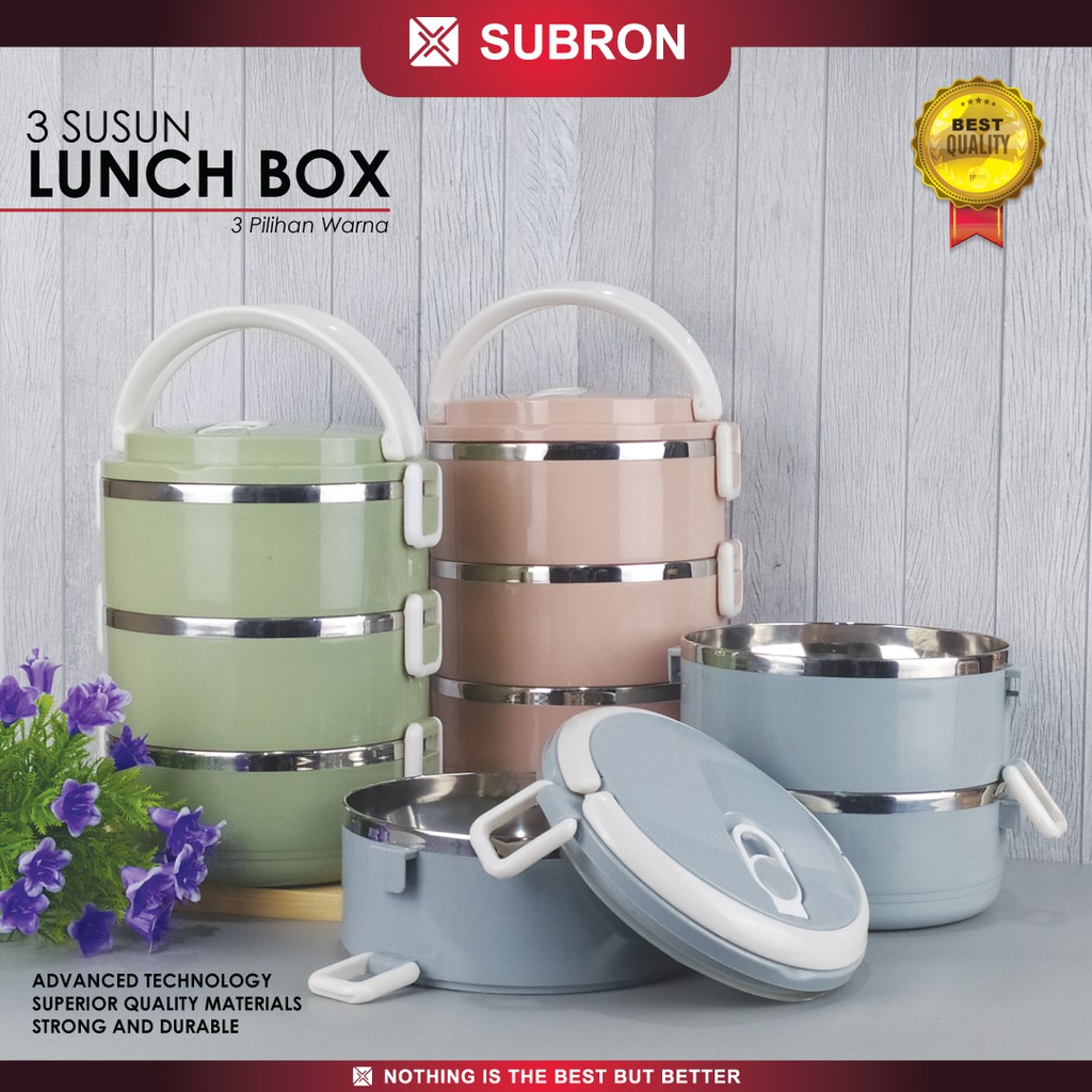 Subron Rantang Lunch Box, Elegant 3 Layer Plain Color Food Container ...