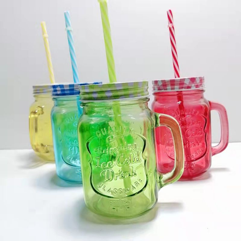 Mason Jar Colored Transparent w/ Straw | Shopee Philippines