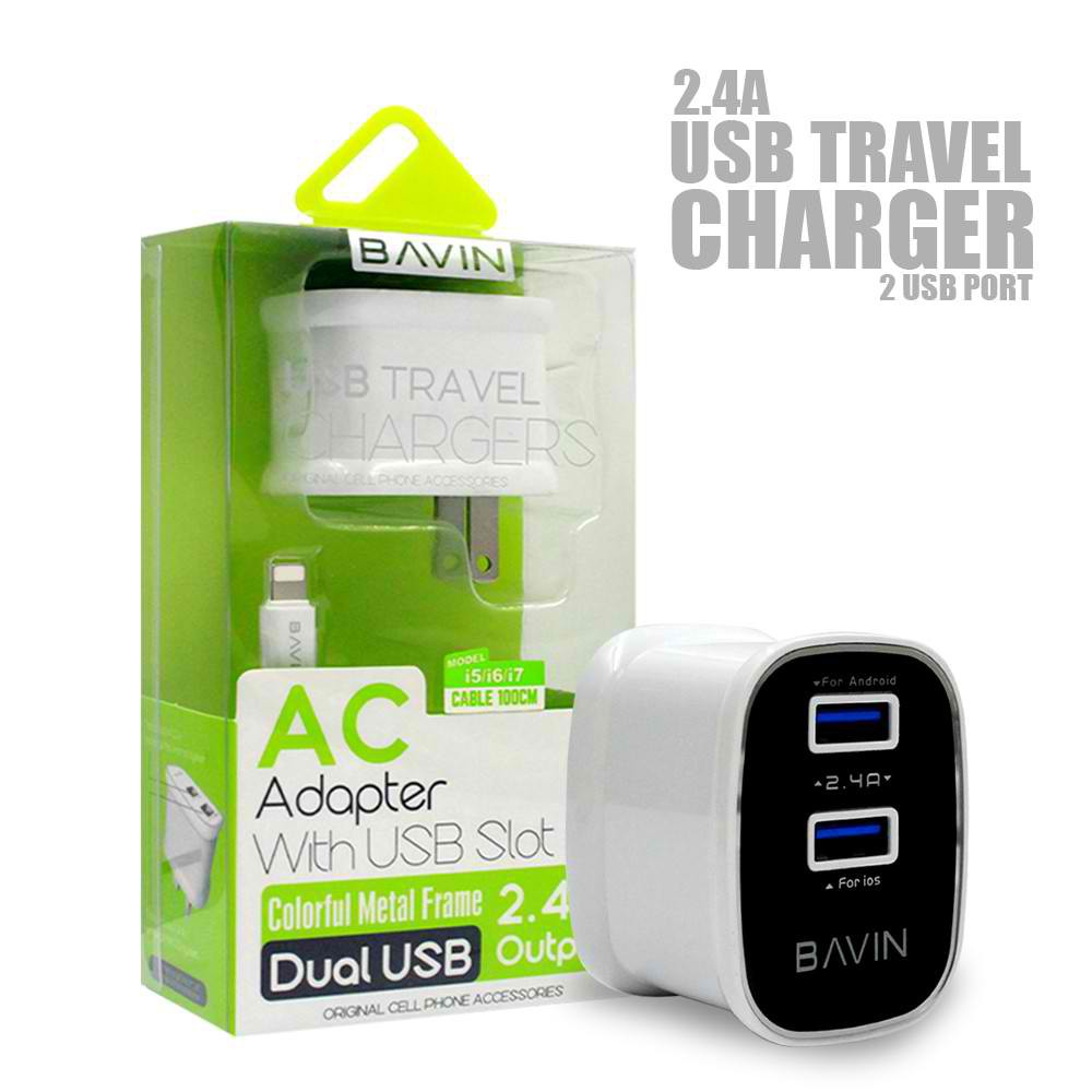 BAVIN【PC727】2.4A Output Travel Charger Dual USB Output W/ 1 Meter ...