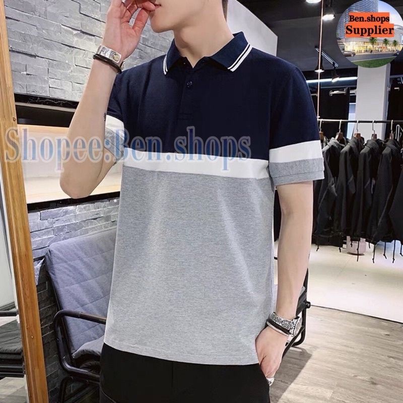 Men polo shirt fashion Tricolor stretch cotton small to plus size FAG ...