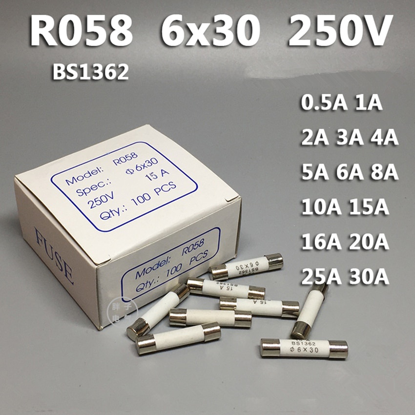 10Pcs RO58 6*30mm Fast blow Ceramic Fuse 6x30 Fuse 250V 0.5A 1A 2A 3A ...