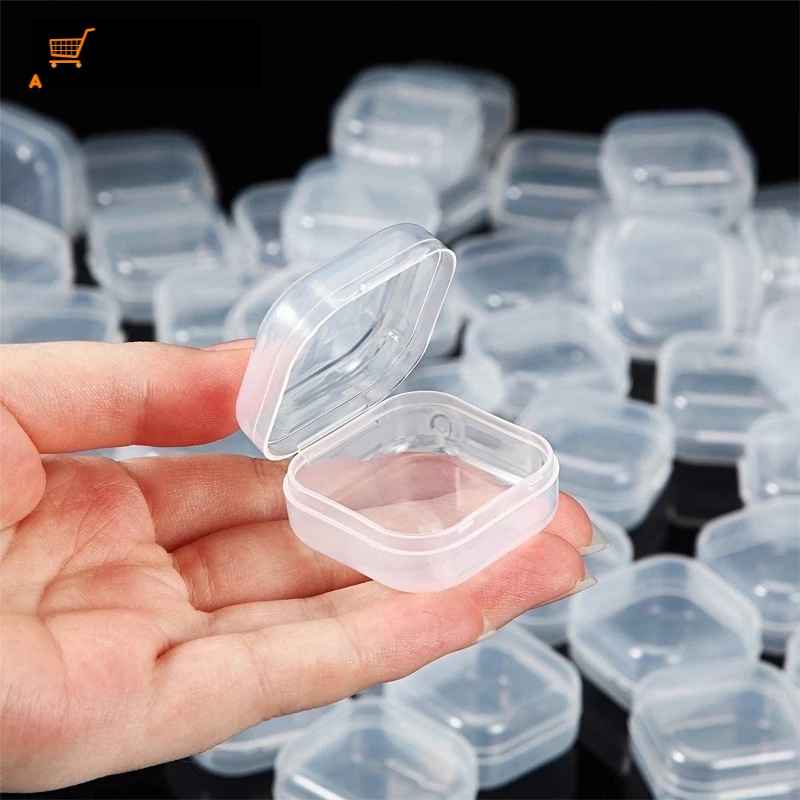 10 Pcs/Set Mini Square Transparent Plastic Jewelry Storage Case/ Portable Finishing Container ...