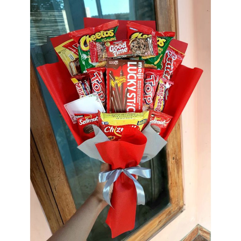 MERAH Red Snack Bucket Snack Bouquet Graduation Snack Bucket Doll Snack ...