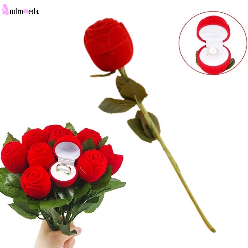 1Pc Multipurpose Vivid Red Rose Jewelry Box Lovely Flocking Ring Holder ...