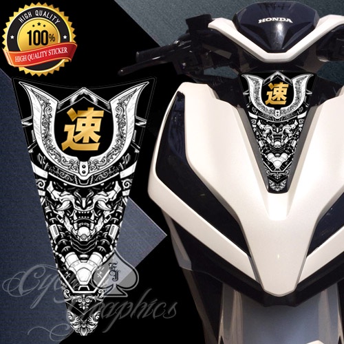 HONDA CLICK FRONT STICKER ASIAN WARRIOR CHROME KANJI (NEW DESIGN) ej ...