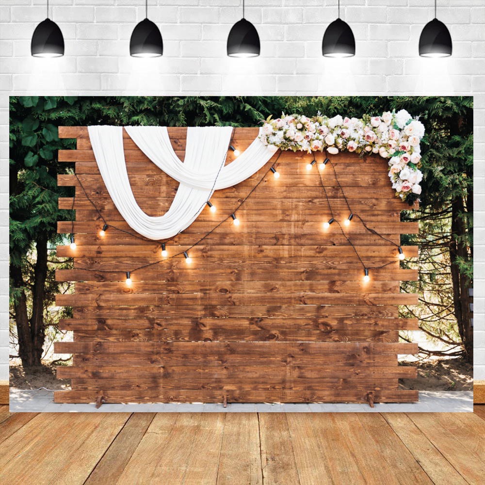 Wedding Stage Old Wooden Wall Flowers Light Bulb Love Baby Photographic ...