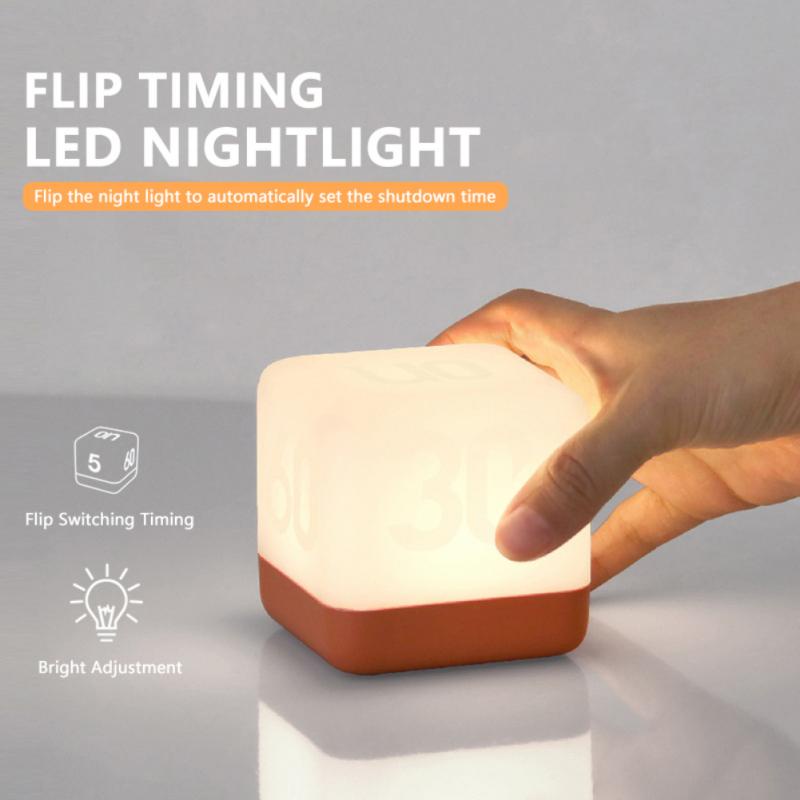 LED Cube Flip Timer Night Light Rechargeable Home Decoration Desk Lamp ...