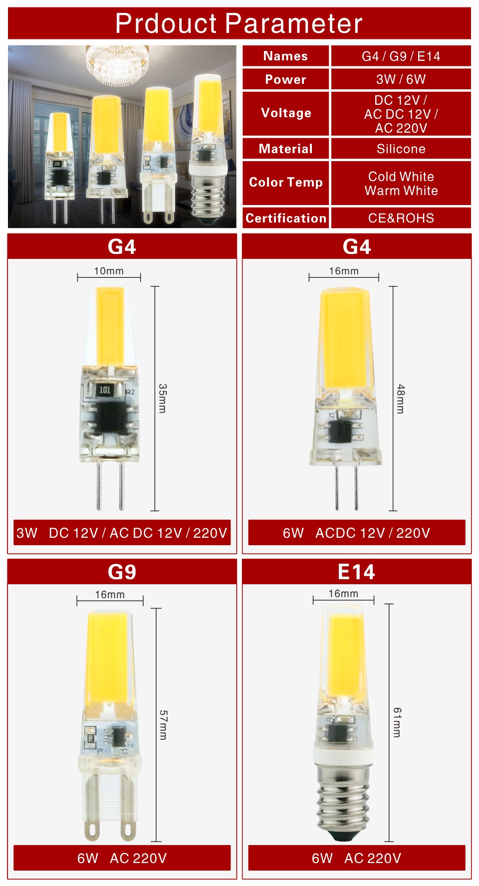 Got Liang G4 G9 E14 LED 3W 6W Light Bulb 12V 220V LED Lamp COB ...