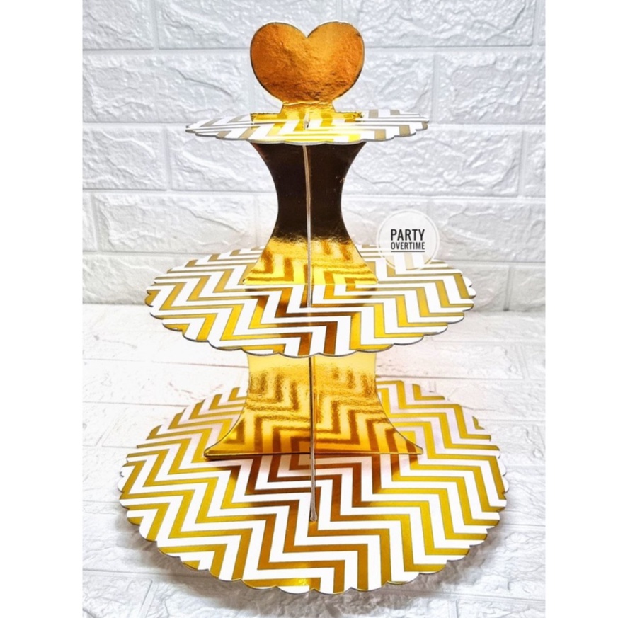 3 Tier Metallic Gold Wave Chevron Cupcake Stand Birthday Christening ...