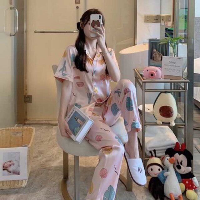 Bangkok Floral Silk Pajama Terno Set Nighties Short Sleeve and Long ...