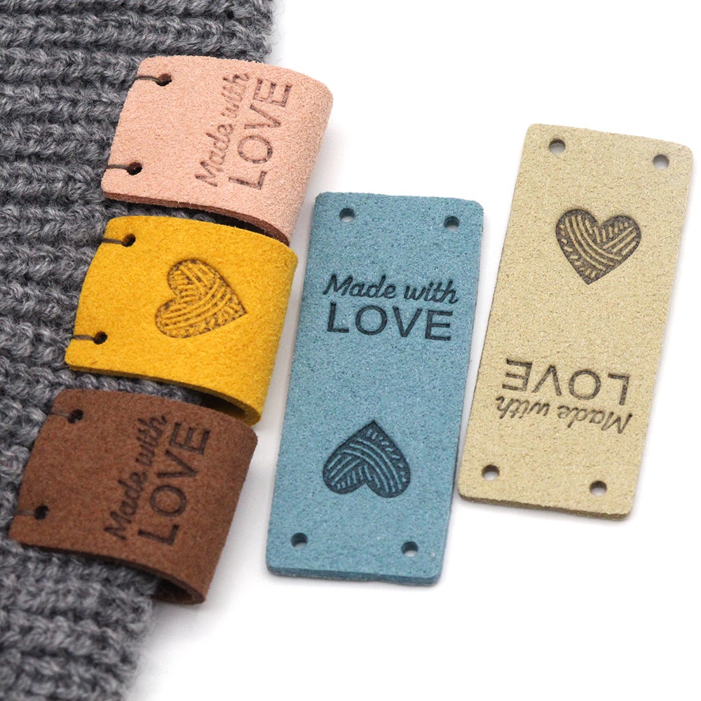 Set of 5 pieces of handmade label clothes with love leather label heart ...